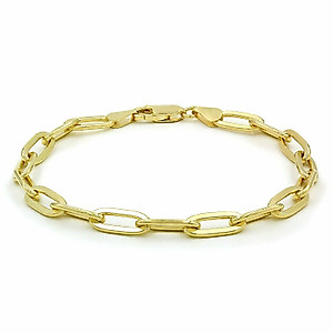 Nuragold 10k Yellow Gold 6mm Paperclip Elongated Rolo Cable Link Chain Bracelet, Womens Jewelry Lobster Clasp 7" 7.5" 8"