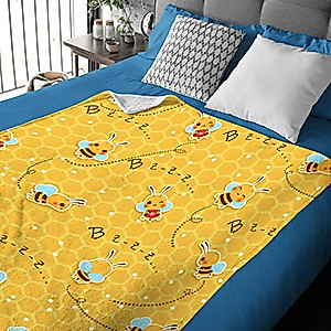 Cute Bee Blankets Super Soft for Bed Couch Sofa Fuzzy Warm Cozy Lightweight Throw for Friend Adults Women Men 60"x50" Medium for Teen