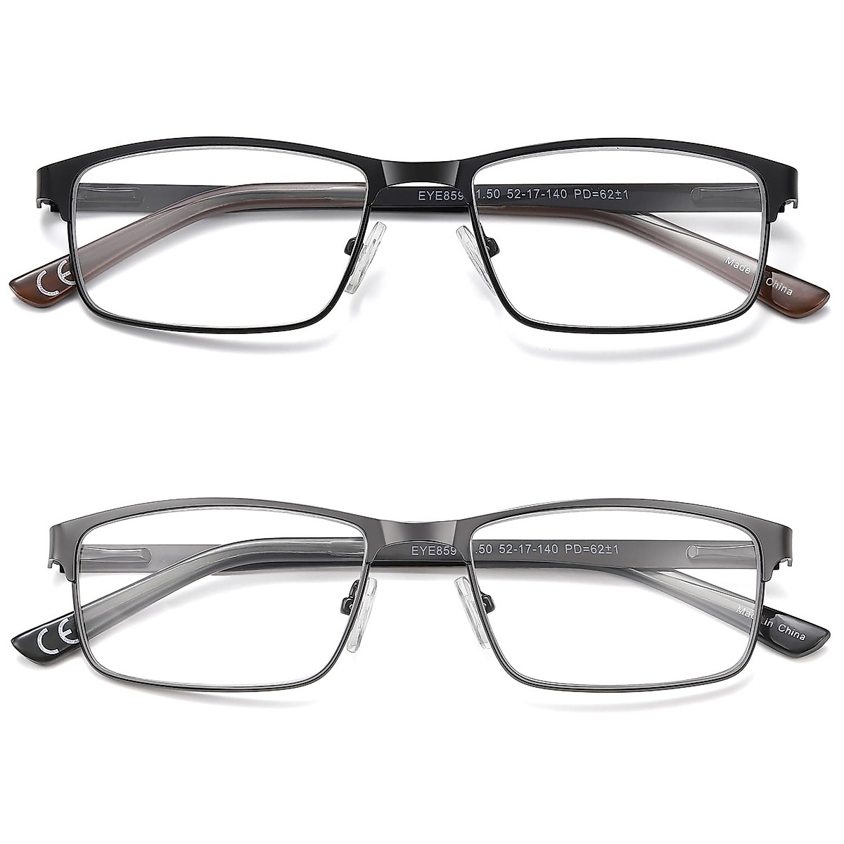 EYECEDAR 5-Pack Reading Glasses for Men Rectangular Metal Readers Eyeglasses Spring Hinges with Sun Readers Glasses Mens Readers 2.5