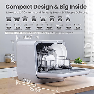 COMFEE' Portable Dishwasher Countertop with 5L Built-in Water Tank, No Hookup Needed, 6 Programs, 360° Dual Spray, 192℉ High-Temp& Air-Dry Function, Mini Dishwasher for RVs, White