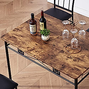 VECELO Kitchen Dining Room Table Sets for 4, 5 Piece Metal and Wood Rectangular Breakfast Nook, Dinette with Chairs, Retro-Brown