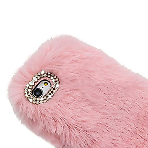 Fluffy Rabbit Fur Case for iPod Touch 7 / iPod Touch 6 / iPod Touch 5, Girlyard Cute Bling Diamond Rhinestone Handmade Furry Warm Faux Bunny Hair Soft Plush Shockproof Cover for Women Girls - Pink