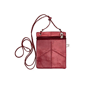 Goson Leather Purse Organizer Shoulder Bag 4 Pocket Micro Handbag Travel Wallet - 2 Pack (Black & Red)