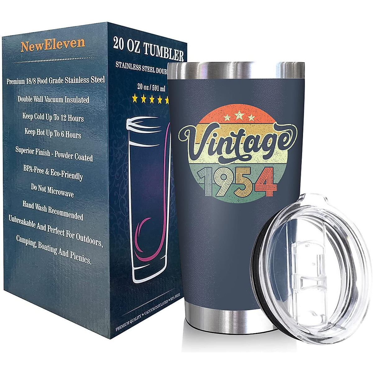 NewEleven 70th Birthday Gifts For Men Women - 1954 70th Birthday Decorations For Men Women - Gifts For Men Women Turning 70-70 Year Old Gifts For Men, Women - 20 Oz Tumbler