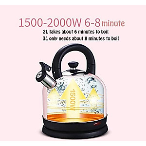 -3L Stainless Inner Lid Electric Kettle2000W Cordless Tea Kettle,Fast Boiling Hot Water Kettle with Auto Shut Offwith Boil Dry Protection,Double Walled Insulation/Red/Yellow