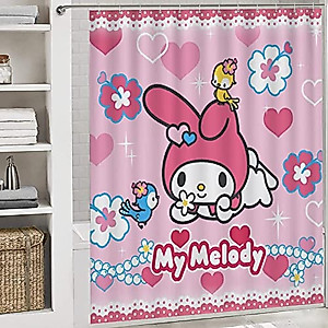 fmsnupz 4PCS Anime Shower Curtain Set, Cute Bathroom Decor with Non-Slip Rugs, Toilet Lid Cover and Bath Mat, Waterproof Fabric Shower Curtains with 12 Hooks, 70.8"x70.8"