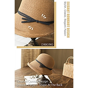 DRIONO Straw Hat - Women Style Fashion Summer Cloche Beach Fedora Trilby Hat Panama Sun Hat (Beige)