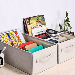 KINGSUSLAY Collapsible Fabric Storage Basket, Storage Bins and Baskets for Christmas Gift Stuffers,Home Storage, Perfect for Clothes, Nursery, Toys,Closet Bins(Beige-3PCS, 16.15x10x6.5Inch)