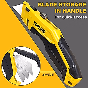 TOPLINE 2-Pack Utility Knife, Retractable Box Cutter and Folding Pocket Knife, Blade Storage Design, 18-Piece SK5 Blades and a Dispenser Included (Yellow)
