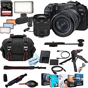 Als Variety EOS RP Mirrorless Digital Camera with RF 24-105mm f/4-7.1 STM Lens Bundle + 1 Shot-Gun Microphone + LED Always on Light+ 64GB Extreme Speed Card, Gripod, Case, and More (26pc Video Bundle)