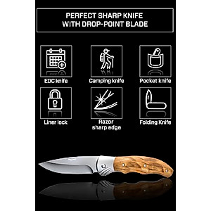 Grand Way Pocket Knife for Men with Wood Handle, Liner lock - Folding Sharp Blade 3.54" - Cool Knives for Camping EDC - Gifts for Dad Him - 6651