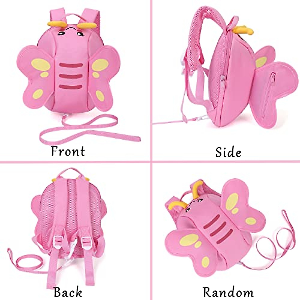 Clearlove Kids Backpack Lightweight School Backpack with Tulle Wings and Anti-lost Safety Rope Toddler Backpack for Teen Girls Boys（Pink Butterfly）