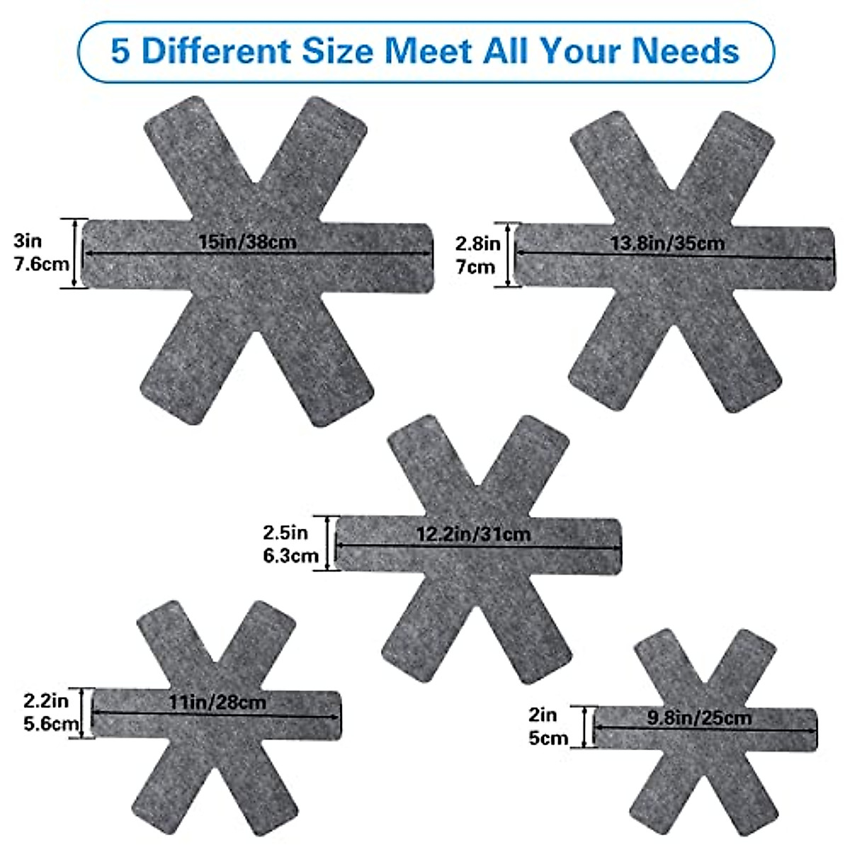 Imncya Set of 20 Pot and Pan Protectors, 5 Different Size Grey Felt Pot and Pan Separators Pad, Anti-Slip Pan Dividers Pads for Stacking and Protecting Cookware Avoid Scratching