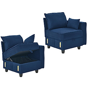 kevinplus 112.6" Modular Sectional Sofa Couch with Storage for Living Room, Modern Contemporary 4-Seat U-Shape Sofa Couch 2 Reversible Ottoman for Apartment, Corduroy Velvet, Navy Blue (2 Ottoman)