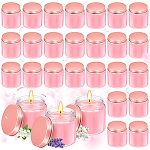 Conelist 24 Pcs Mini Mason Jar Candles Bulk 4 oz Scented Wax Candles Gift Small Soy Scented Candles with Lid Party Favor for Birthday Baby Shower Wedding, Freesia, Jasmine, Lavender(Pink, Rose Gold)