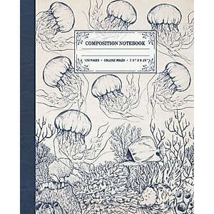 Composition Notebook: College Ruled | Vintage Jellyfish Composition Notebook | Antique Style | Sea Life Ocean Theme | 7.5" x 9.75” | Great for Ocean Lovers
