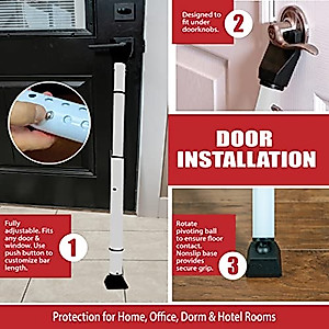 Product Trend Dual Security Bar, 1-Set Adjustable-Length Portable Strong Door Bar for Hinged and Sliding Patio Doors & Windows, Home Safety and Travel Security, Extends 28 Inches to 45 Inches, White