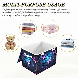 YETTASBIN Purple Blue Butterfly Storage Basket with Lid and Handles, Large Collapsible Fabric Storage Bins Durable Storage Organizer for Shelves, Closet, Bedroom, School, Office, Home Decor