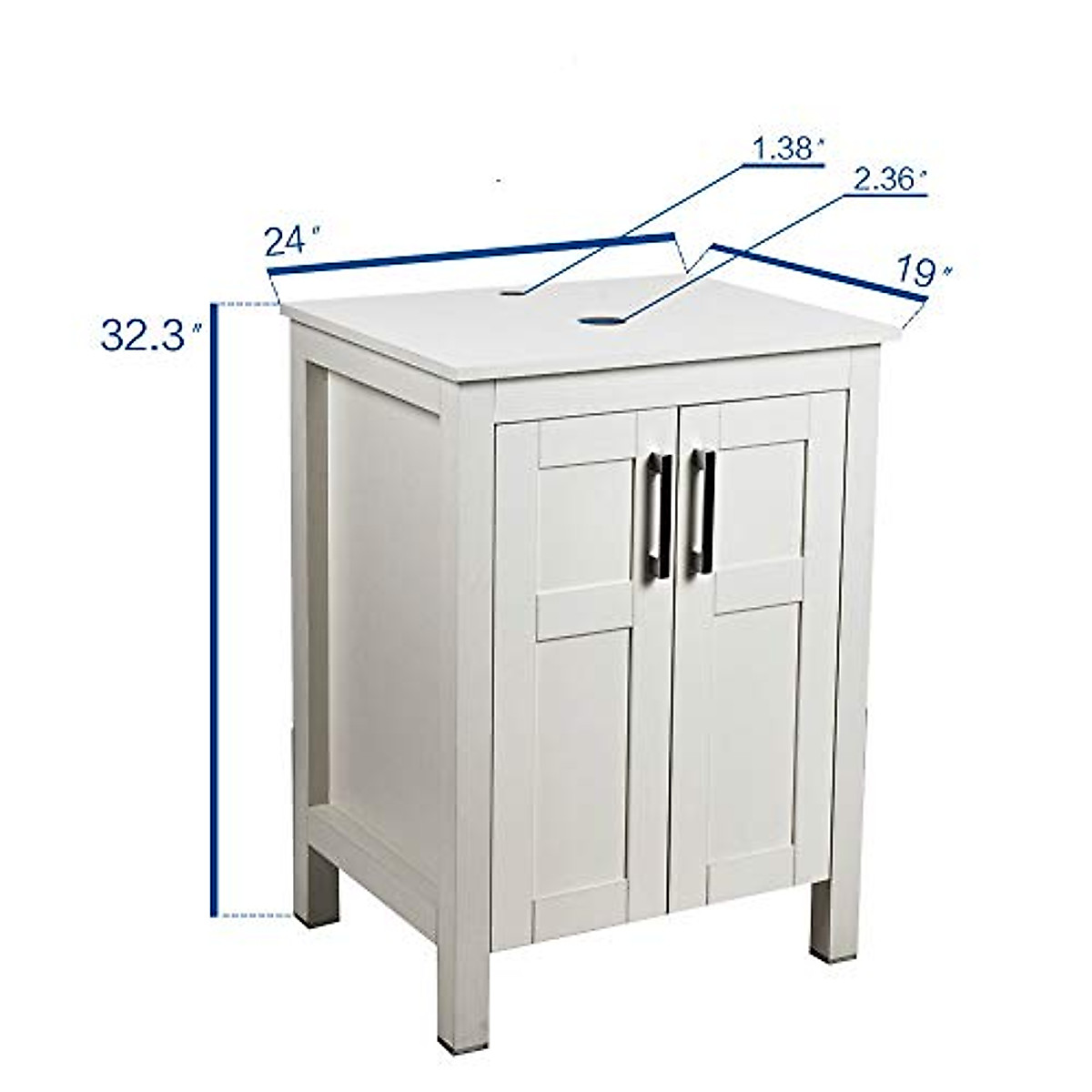 Puluomis 24 Inches Bathroom Vanity, Modern Stand Pedestal Cabinet, Wood White Fixture, Without Mirror