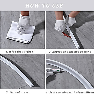 Shower Dam Self Adhesive, Shower Water Blocker for Kitchen Bathroom, Shower Guard Shower Threshold Water Dam for Bathtub, Countertop Edge Trim(White/39in)