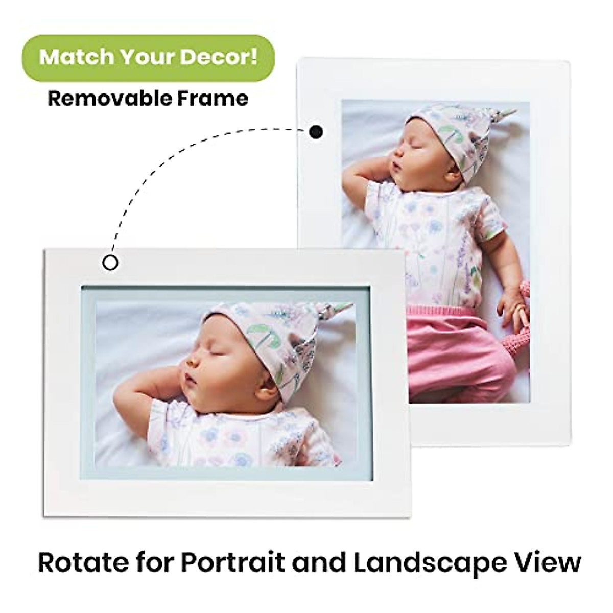 PhotoSpring 10in WiFi Digital Picture Frame, Family Can Send Photos from Anywhere via Email, App, or Web, Easy Touchscreen Setup, 1280x800 Display, Plays Videos, White