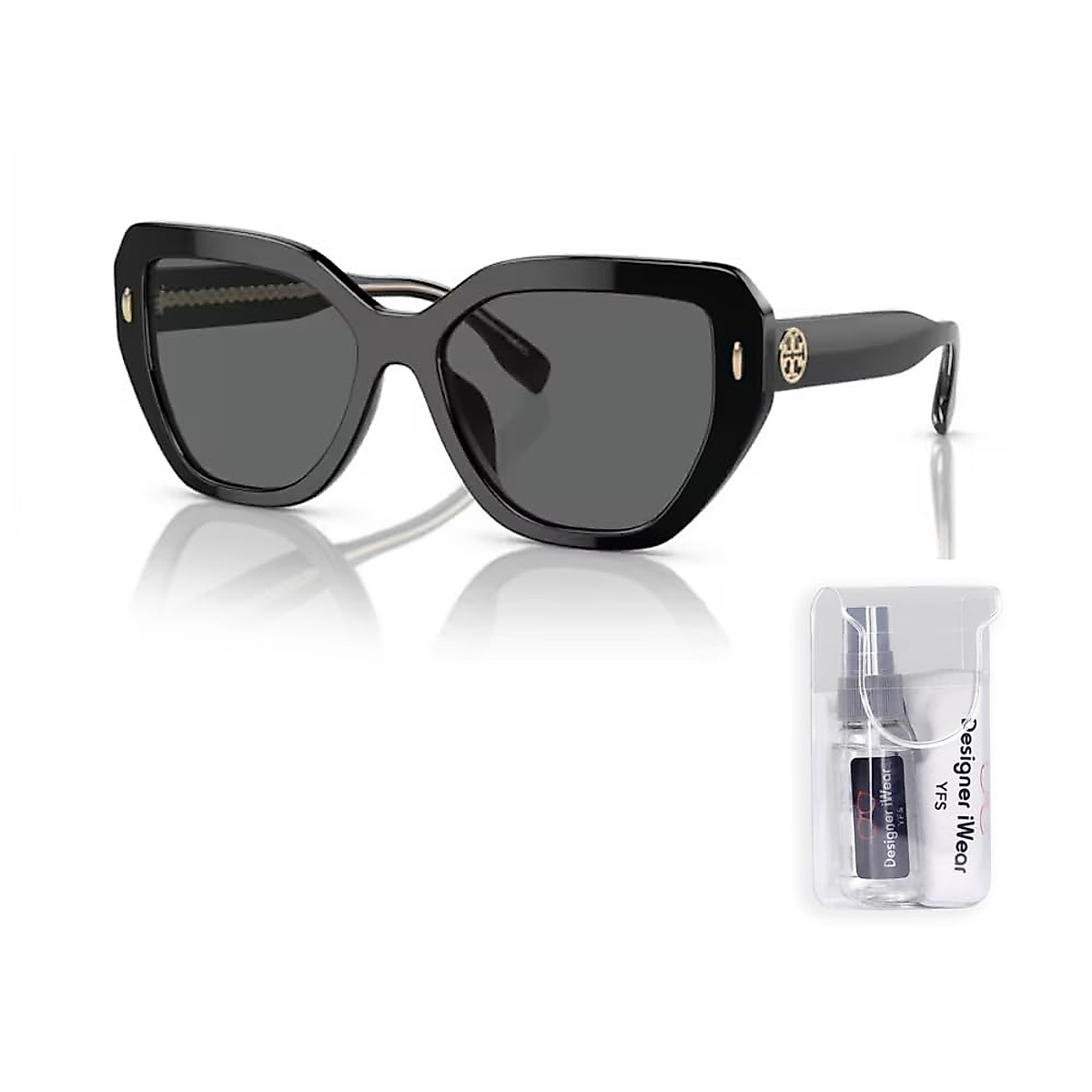 Tory Burch TY7194U 170987 55MM Black/Dark Grey Cateye Sunglasses for Women + BUNDLE With Deisgner iWear Complimentary Eyewear Kit