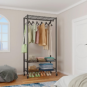 Heavy Duty Rolling Rack，Closet Organizer Metal Garment Rack Portable Clothes Hanger Home Shelf，Freestanding Closet Wardrobe (35.43x 17.72 x 72.83)