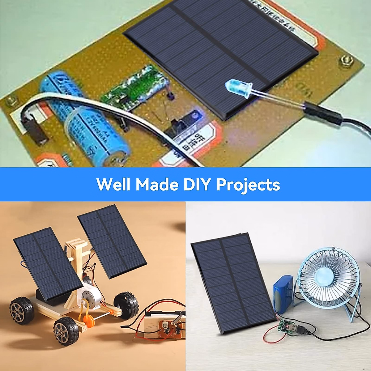 2pcs Mini Solar Cell Panel Module, Epoxy Power Supply Systerm Charger Battery DC 5V 250mA with Cable Length 30cm/11.8in