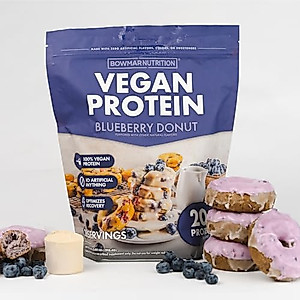 BOWMAR NUTRITION Vegan Protein, Vegan Gluten Free Protein Powder, 20-22g of Protein, Low Fat, Delicious Tasting. Pea, Pumpkin Seed, Watermelon Seed, & Sunflower Seed Protein (Blueberry Donut)