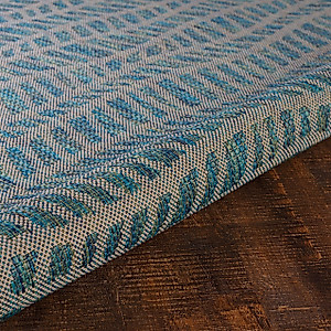 HOMEGNOME Indoor Outdoor geo Wave Rug (5'3"x7'6", Ocean Blue)