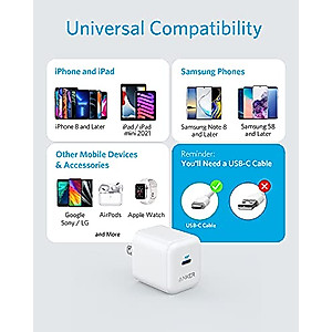 USB C Charger, Anker 20W PIQ 3.0 Fast Charger with Foldable Plug, PowerPort III Charger for iPhone 14/14 Plus/14 Pro/14 Pro Max/13, iPad/iPad Mini, MagSafe, and More (Cable Not Included)