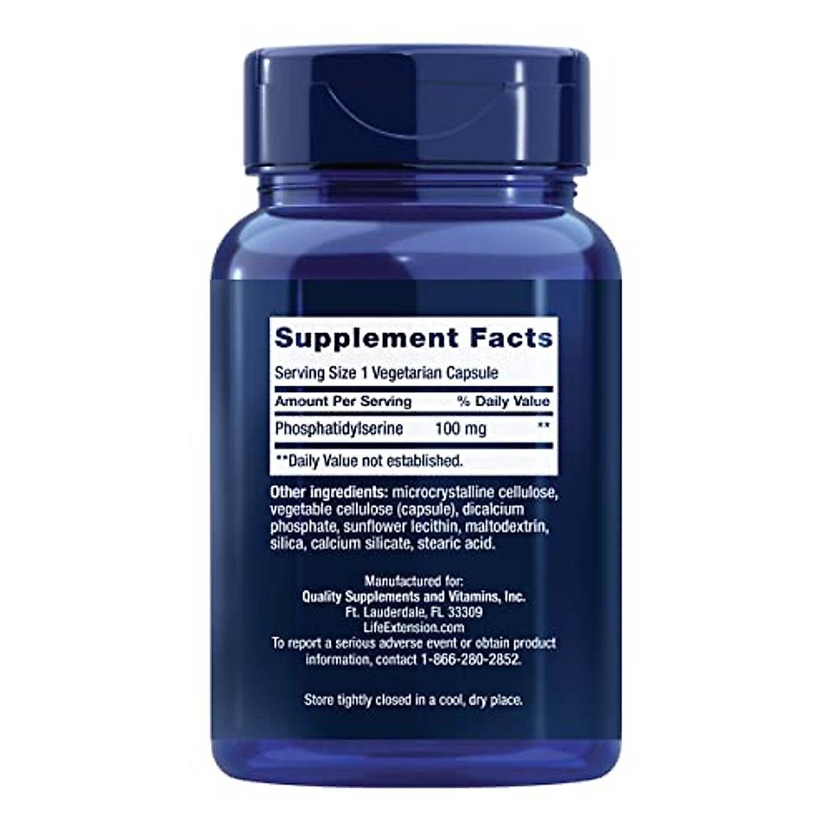 Life Extension PS Caps 100mg - Phosphatidylserine Supplement for Brain health - Healthy Cognitive Function, Memory, Focus, Concentration Support - Non-GMO, Gluten-Free, Vegetarian - 100 Capsules