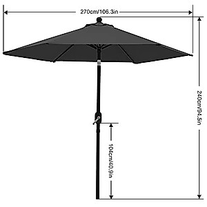OUTDOOR WIND 9FT Durable Umbrella Outdoor Patio Table Market Umbrella with Push Button Tilt and Crank,Dark Grey