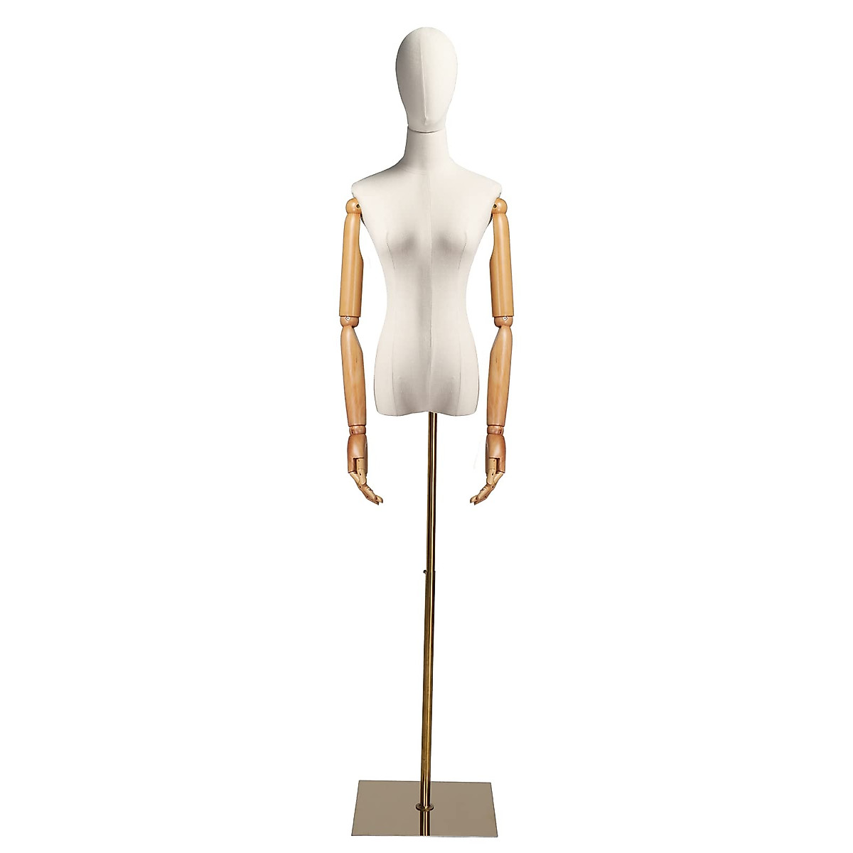 Bonnlo Dress Form with Head and Posable Wood Arms, Height Adjustable Mannequin Torse Body, Female Clothing Display Model with Metal Base