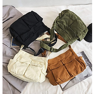 HUALEYNA Canvas Crossbody Bag for Women Large Messenger Bags Travel Shoulder Bag Multi-pocket (Black)