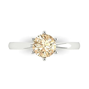 Clara Pucci 1.0 ct Round Cut Solitaire Natural Brown Morganite Engagement Bridal Promise Anniversary Ring in 18K White Gold Size 4