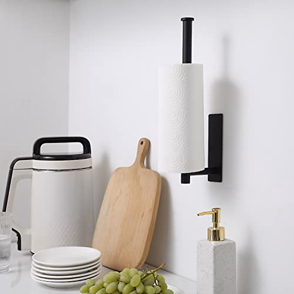 theaoo Paper Towel Holder - Under Cabinet Paper Towel Holder for Kitchen, Adhesive Paper Towel Roll Rack for Bathroom Towel, Wall Mounted Matte Black Paper Towel Rack, SUS304 Stainless Steel