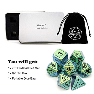 Haxtec Chameleon Metal DND Dice Set Color Changing D&D Polyhedral Dice for Dungeons and Dragons Gifts TTRPG-Light Army Green Blue Shift Black Numbers