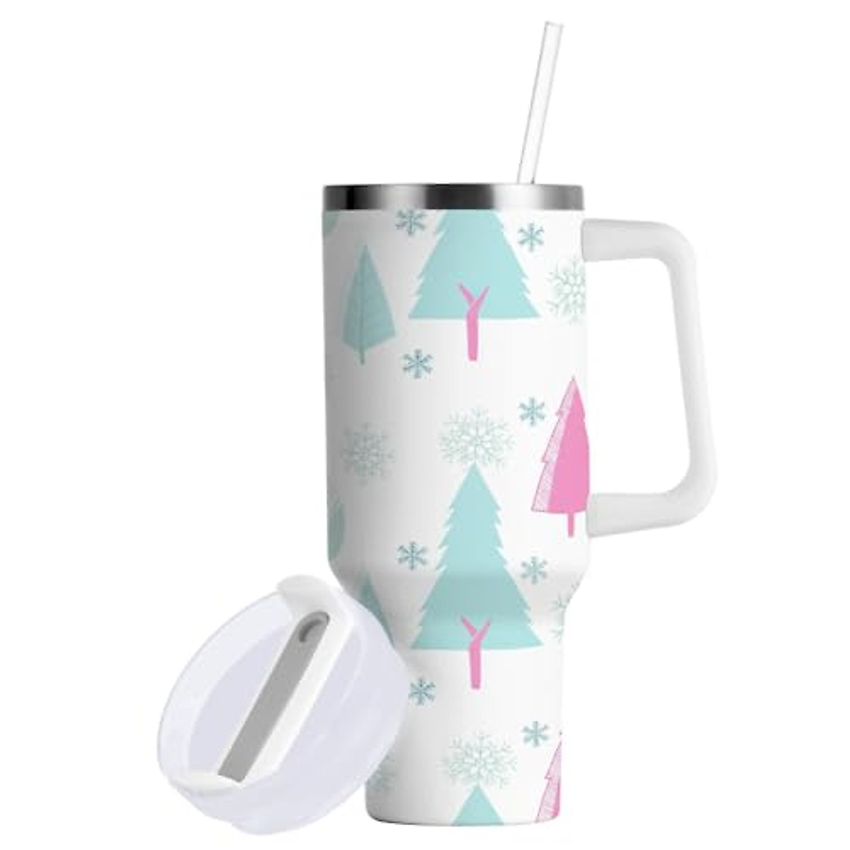 RPLIFE Various Trees Snowflakes Pastel 40 Oz Tumbler with Handle, Stainless Steel Coffee Tumbler, Insulated Coffee Cups with Lids
