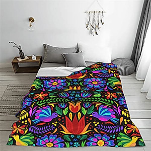 Pubnico Colorful Mexican Floral and Bird Blanket , Flannel Blanket Fluffy Cozy Fuzzy Throws Non-Shedding for Nap Bed Sofa Couch Home Decor