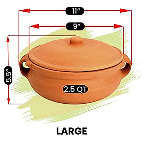 Ancient Cookware, Indian Clay Curry Pot, Large, 9 Inch, 2.5 Quarts