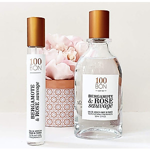 100BON Bergamote & Rose Sauvage – Bergamot & Wild Rose Fragrance for Women & Men – Invigorating Organic Fragrance with Spicy, Citrus & Rose Water Fragrance - 100% Fragrance Spray, 0.5 Fl Oz