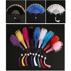 Huralona 1920s Vintage Style Flapper Hand Fan Embroidered Flower Marabou Feather Fan (Embroidered White)