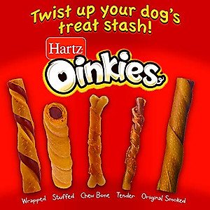 Hartz Oinkies Natural Smoked Pig Skin Twist Bacon Wrapped Dog Treat Chews - 16 Pack - 3270015485