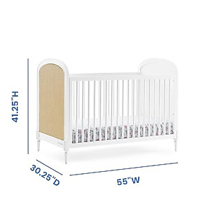 Delta Children Madeline 4-in-1 Convertible Crib - Woven Cane Mesh Panels, Includes Conversion Rails, Greenguard Gold Certified, Bianca White/Textured Almond