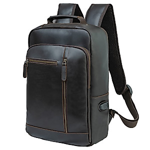 Fshsup leather backpack men,Laptop Bag College Bag,Business Laptop Backpack for Men15.6inch Daypack Backpacks Brown