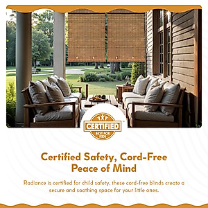 Radiance Core Free Bamboo Shades for Porch, Patio & Sunroom - Imperial Matchstick Bamboo Blinds for Light Filtering - Roll-Up Bamboo Blinds for Outside Mount - Brown - 60" x 72" - (1108119)