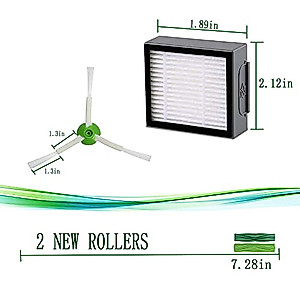 Replacement parts accessories compatible with irobot Roomba i3 i3+ i4 i6 i6+ i7 i7+ i8+/Plus E5 E6 E7 I, E&J series vacuum cleaner, 1 set multi-surface rubber brushes, 3 air filters ＆ 3 side brushes.