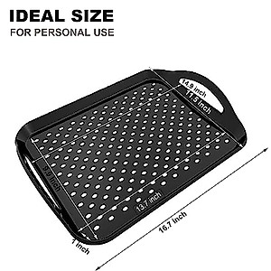 ECOIOU Non Slip Food Serving Tray with Handles, 2-Pack Rectangle Anti-Slip Non-Toxic Dishwasher Safe Tray for Snack Fruit Dessert Breakfast Drink (Black)