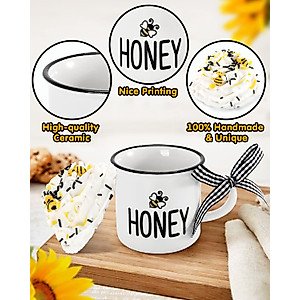 Nefelibata Farmhouse Bumble Bee Tiered Tray Decoration Honey Mini Coffee Mugs with Faux Bee Whipped Cream Toppers Spring Summer Coffee Bar Table Decor Cute Bee Day Party Photo Prop